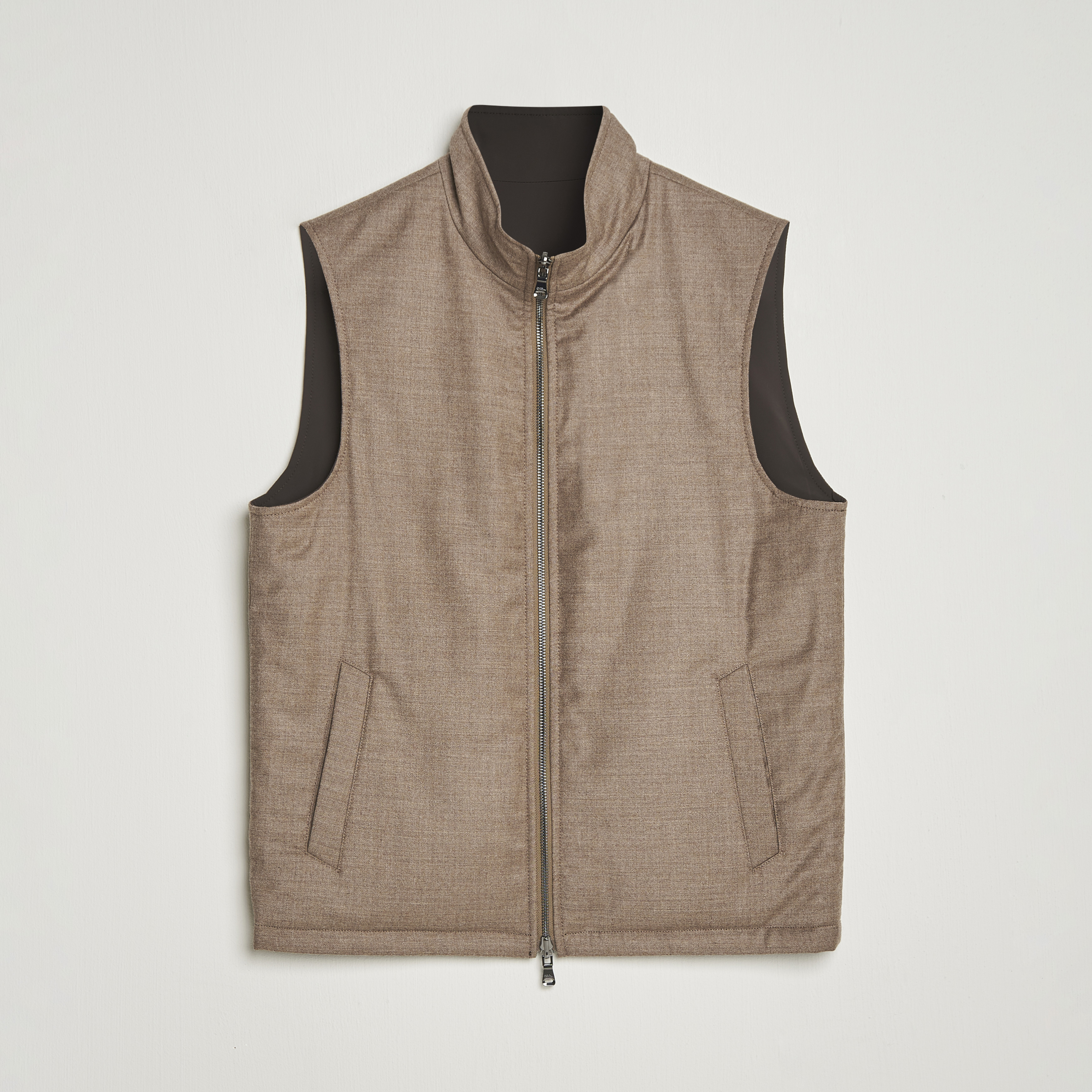 Oscar Jacobson Nylon/Wool Reversible Vest Brown at CareOfCarl.com