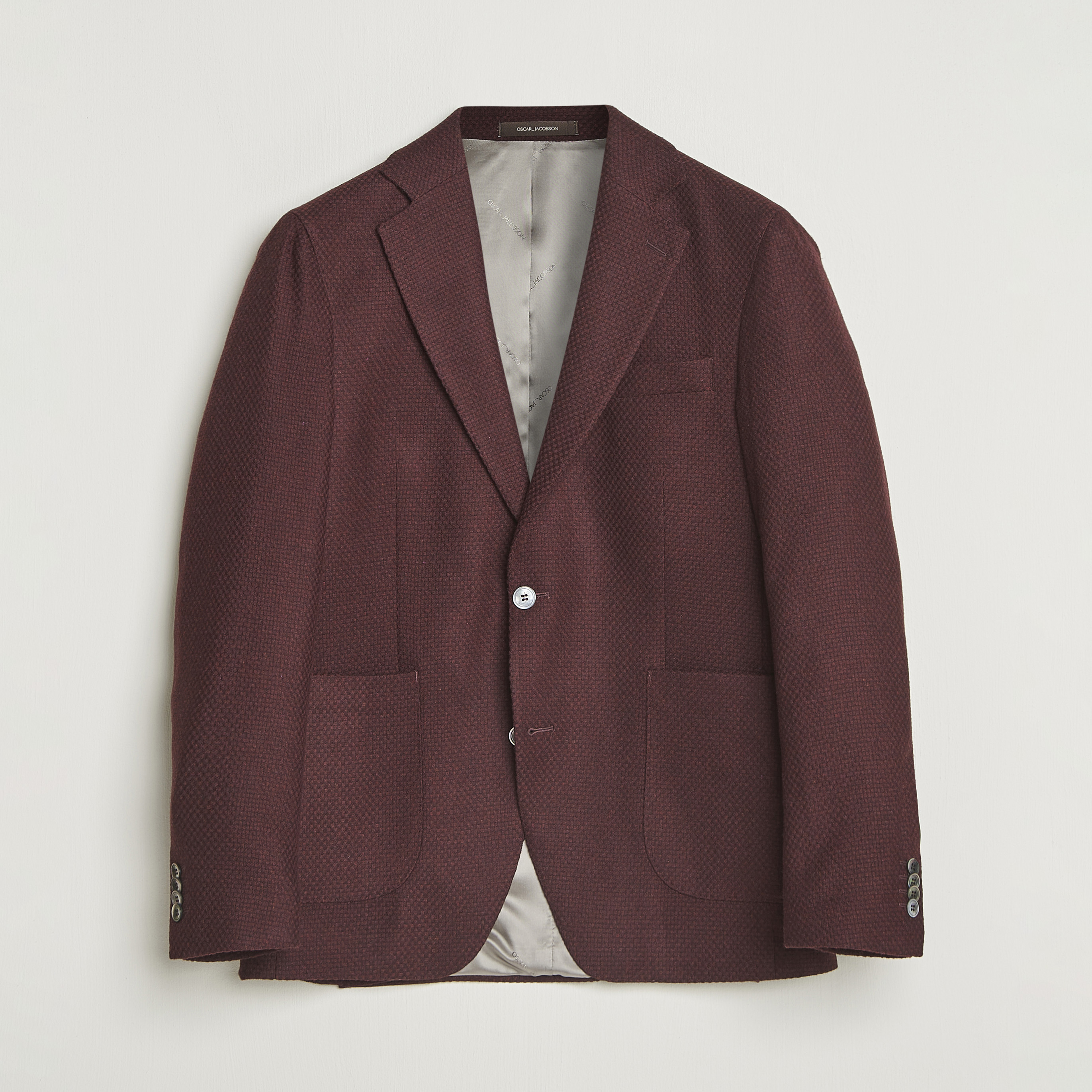 Oscar Jacobson Fogerty Patch Structured Wool Blazer Wine at CareOfCarl.com