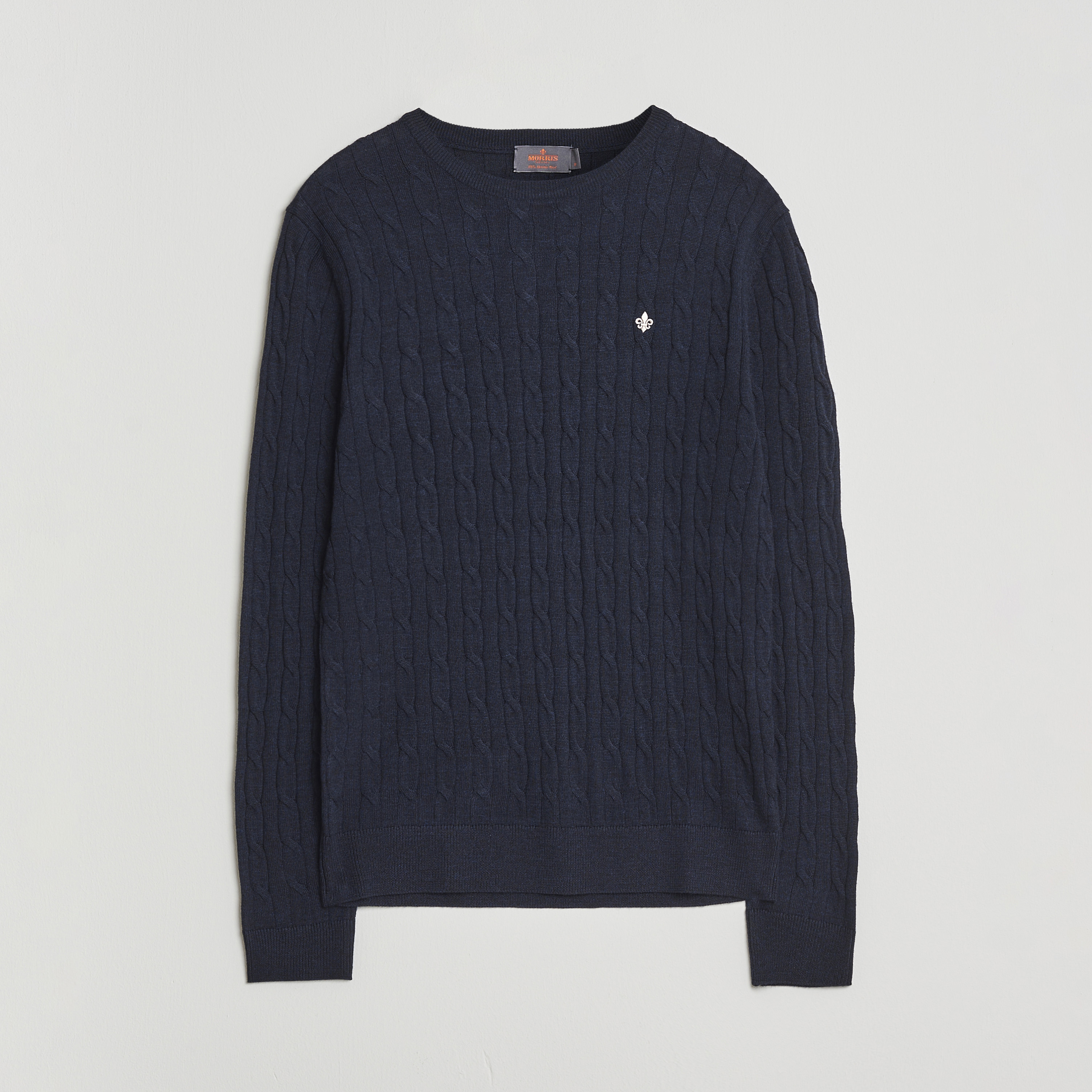 Morris Merino Cable O-Neck Navy at CareOfCarl.com