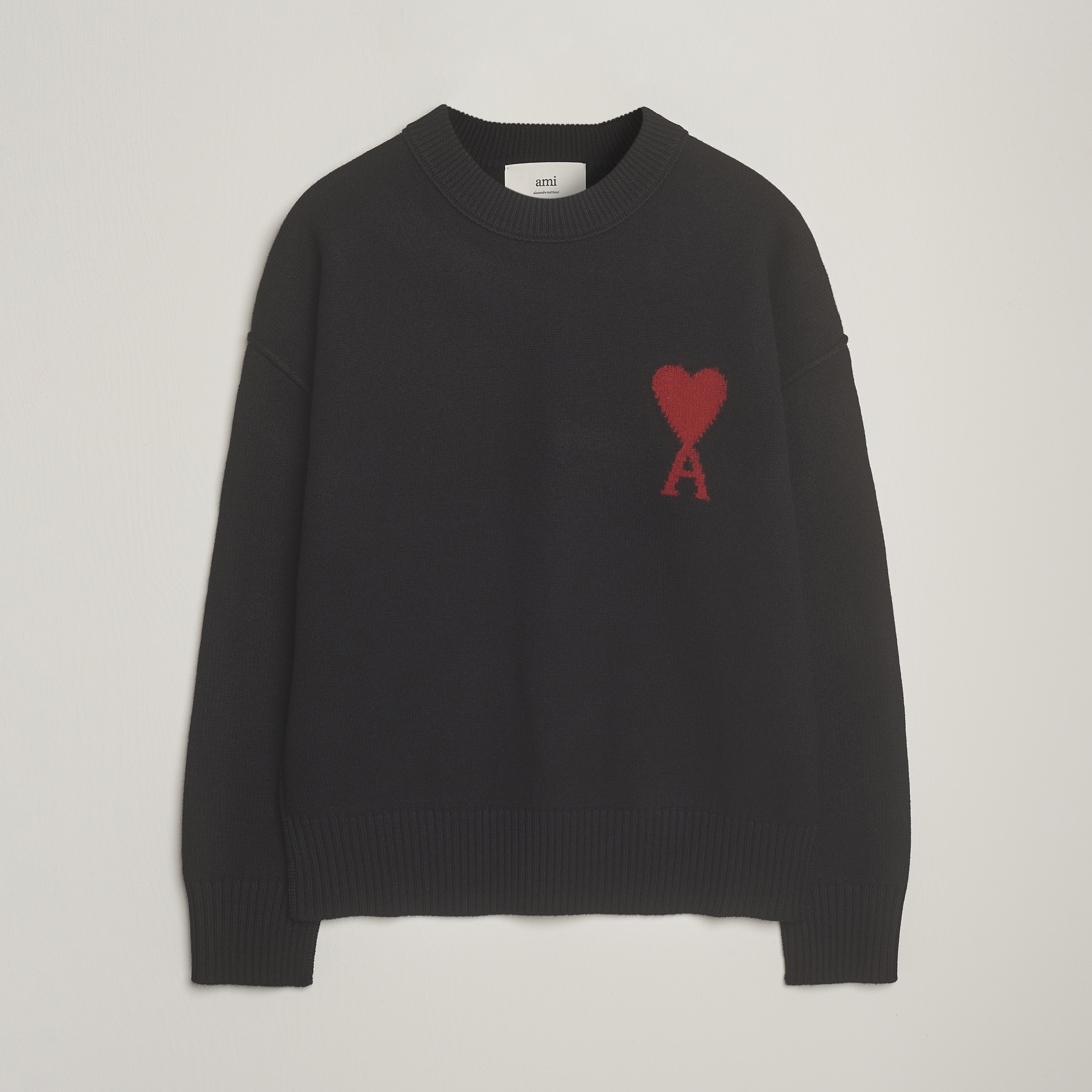 AMI Big Heart Logo Wool Knitted Sweater Black at CareOfCarl.com
