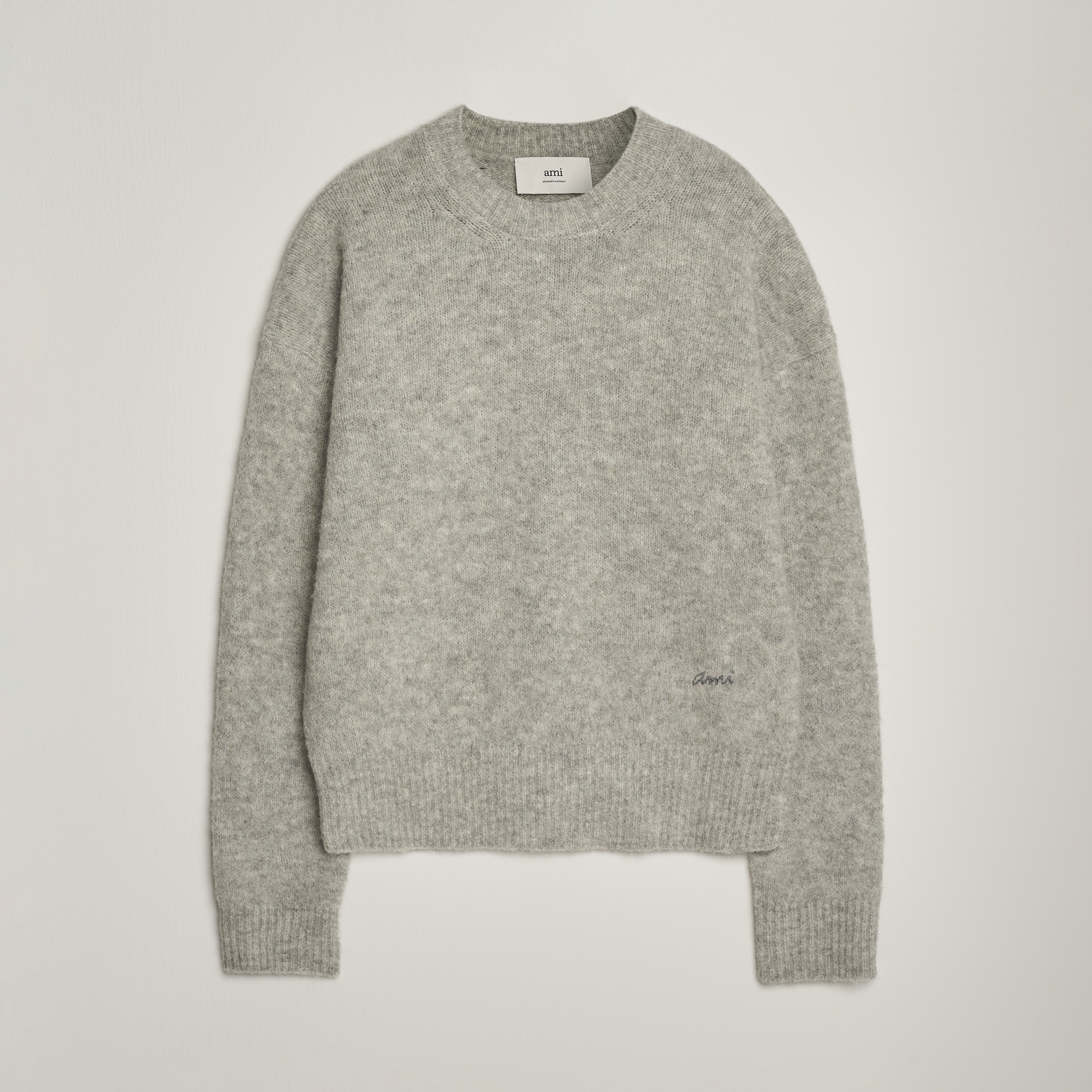 AMI Signature Alpaca Knitted Sweater Light Grey Melange at CareOfCarl.com