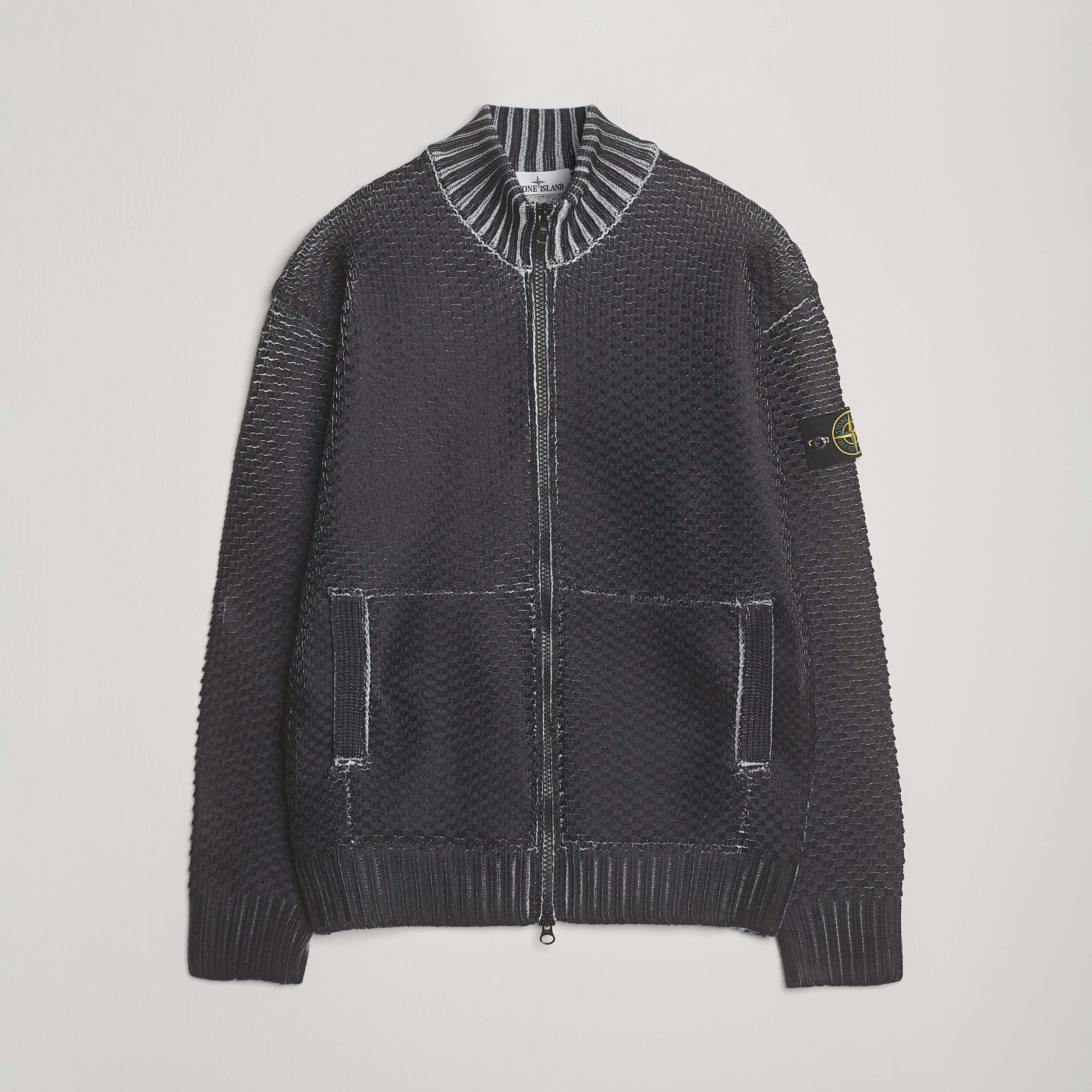 Stone Island Printed Heavy Zip Cardigan Pearl Grey at CareOfCarl.com