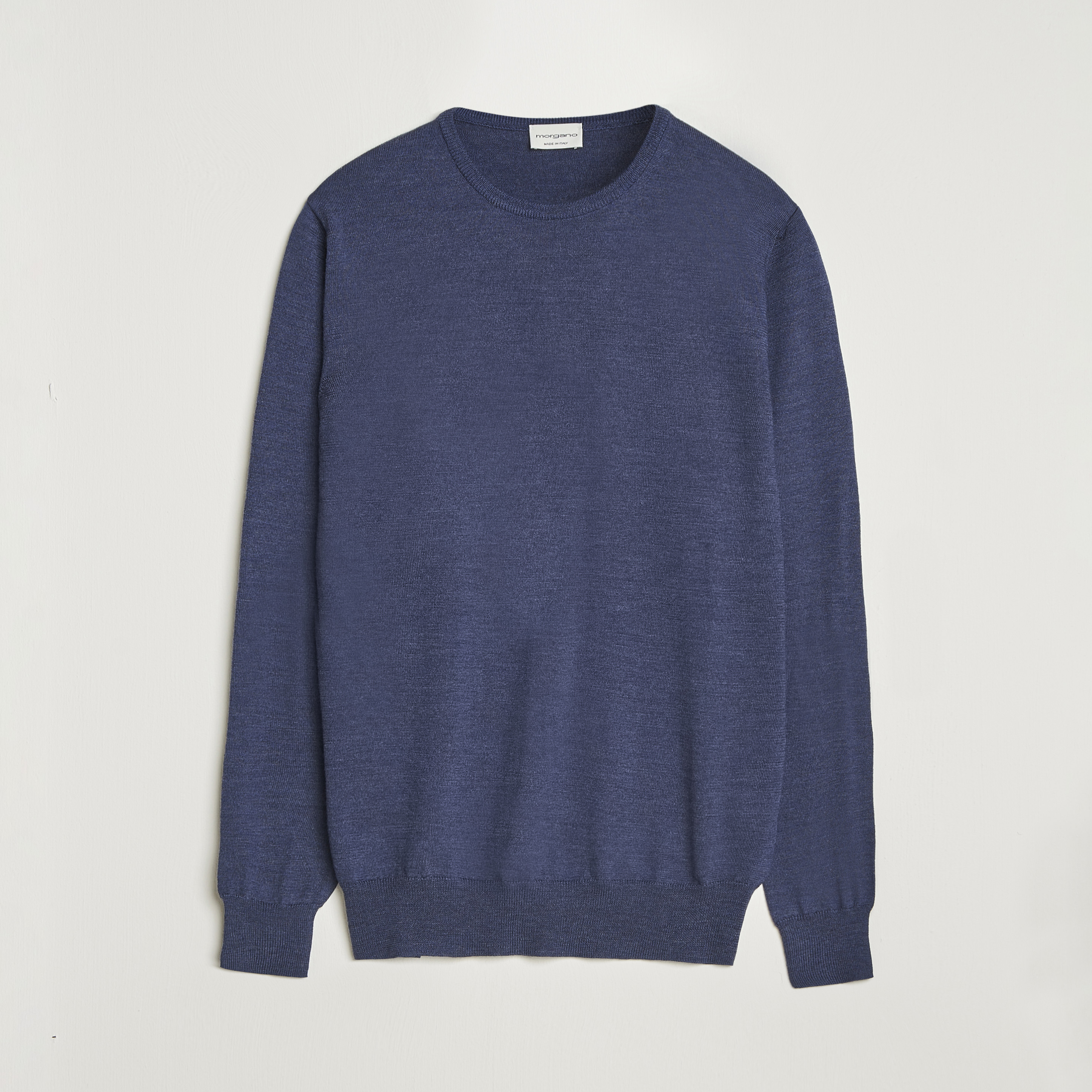 Morgano Extra Fine Merino Wool Crewneck Mid Blue at CareOfCarl.com