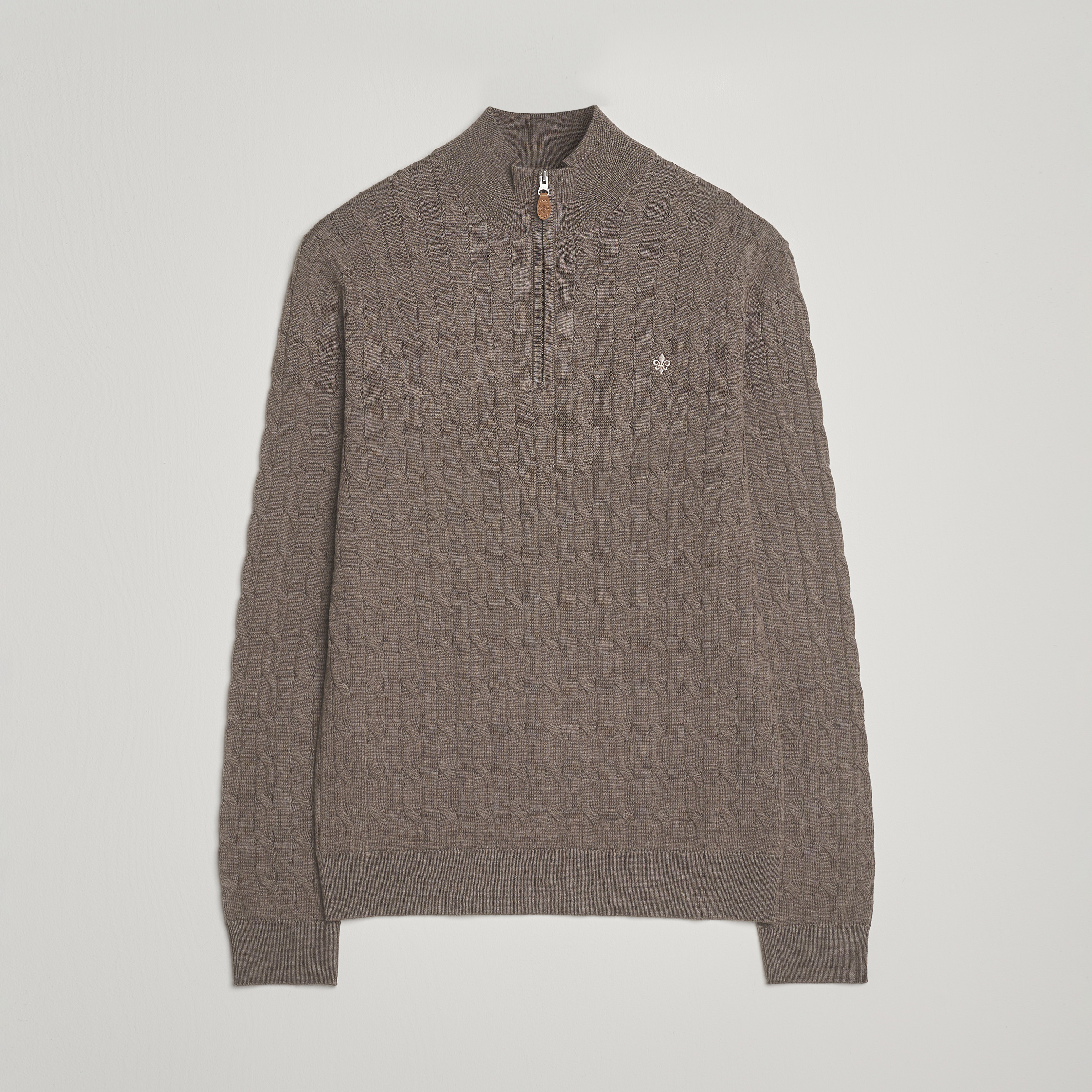 Morris Merino Cable Half Zip Light Brown at CareOfCarl.com