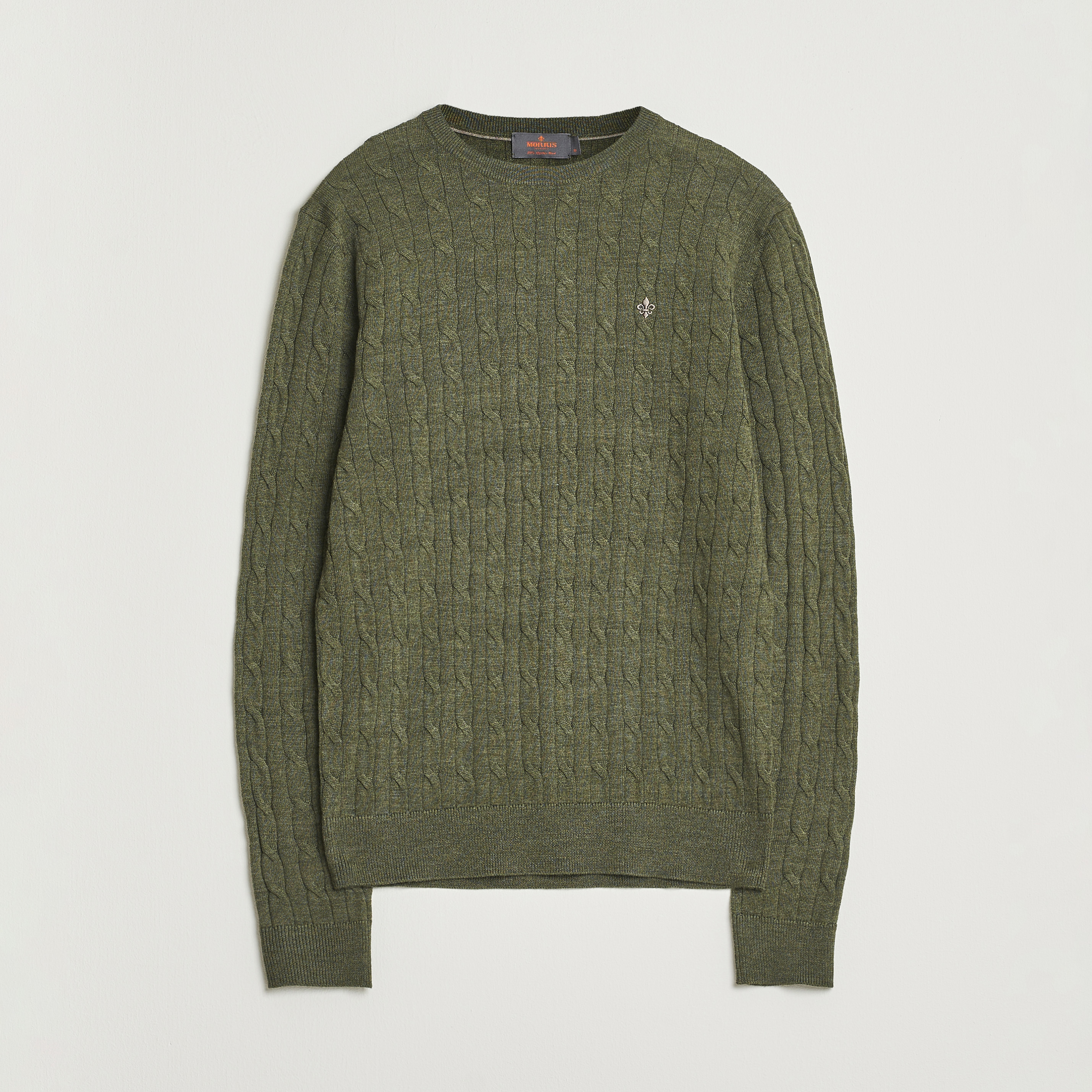 Morris Merino Cable O-Neck Olive at CareOfCarl.com
