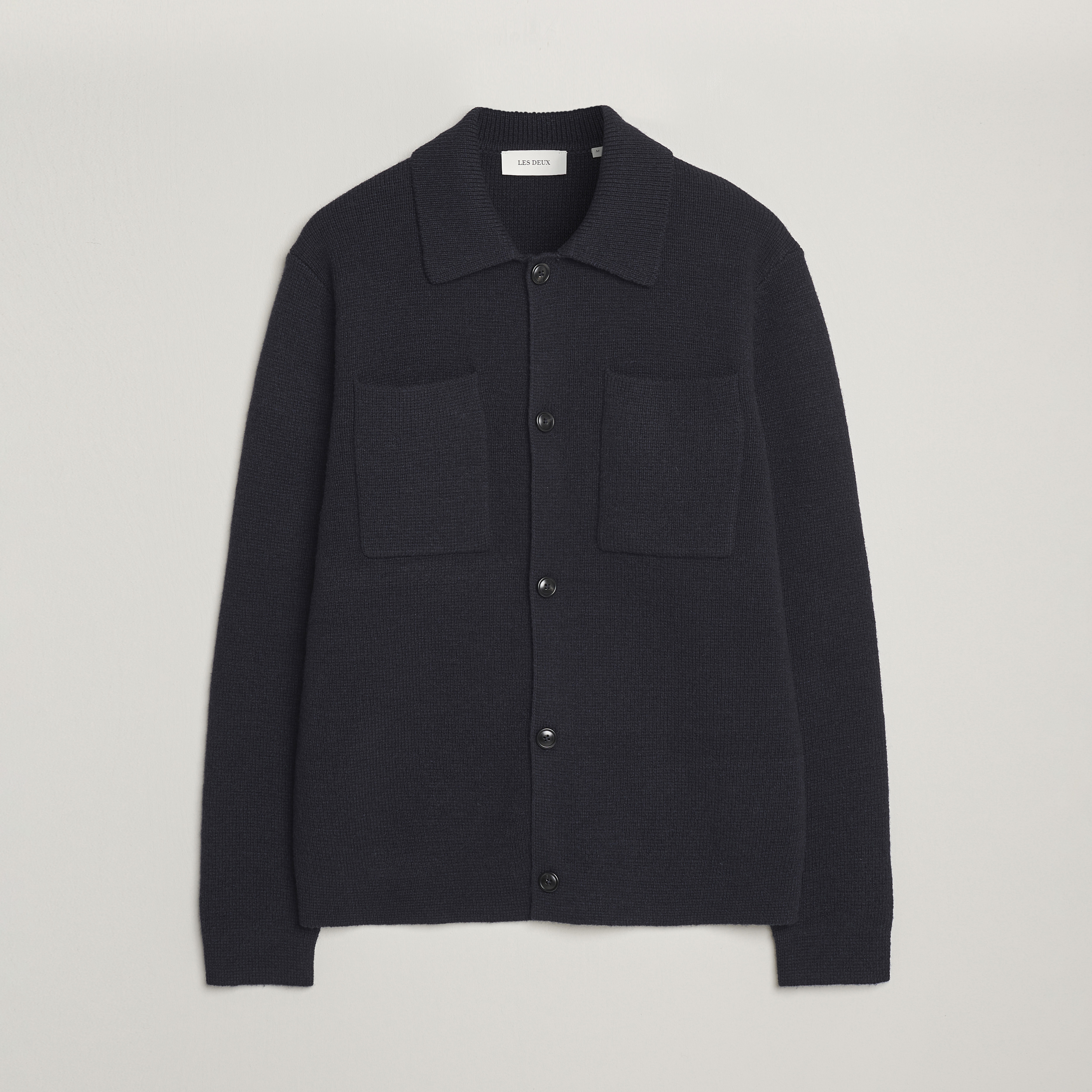 Les Deux Fisher Milano Wool Knit Overshirt Navy at CareOfCarl.com