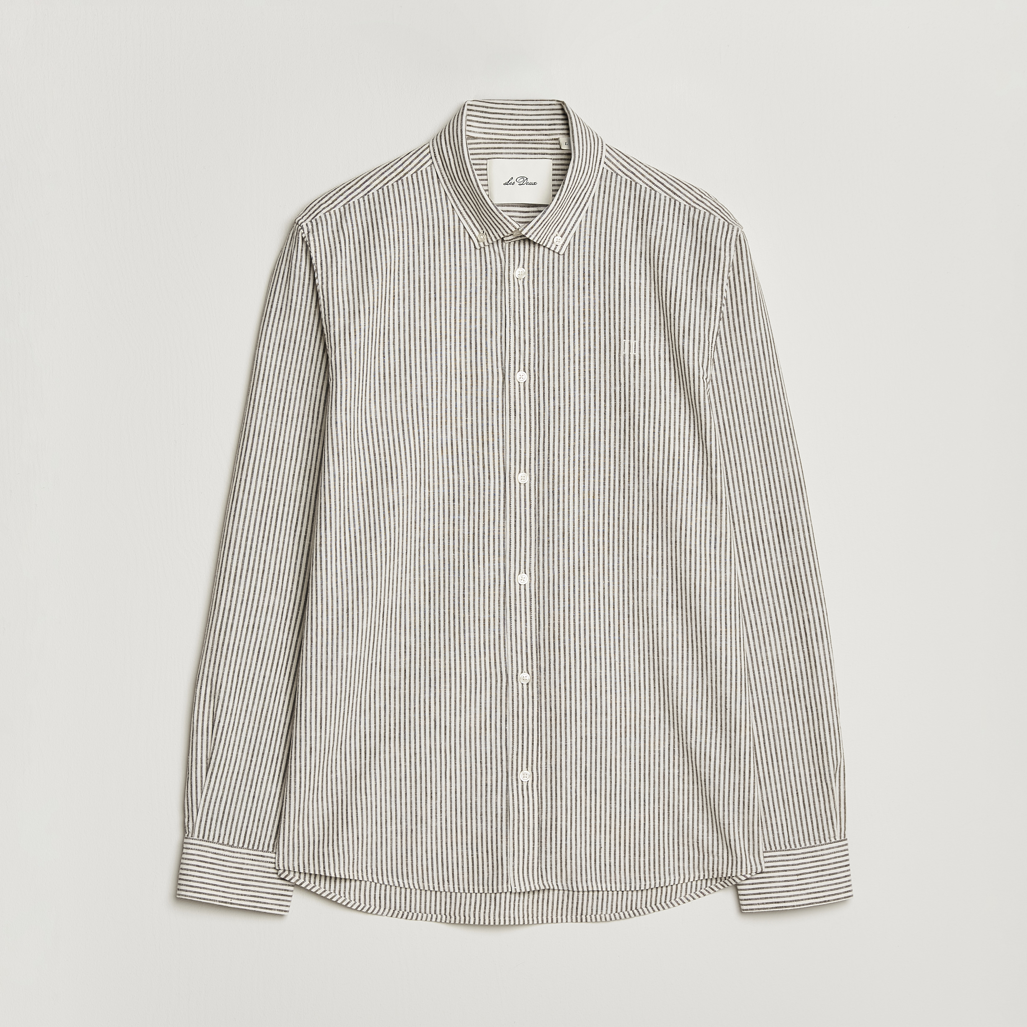 Les Deux Konrad Striped Cotton/Linen Shirt Teak Brown at CareOfCarl.com
