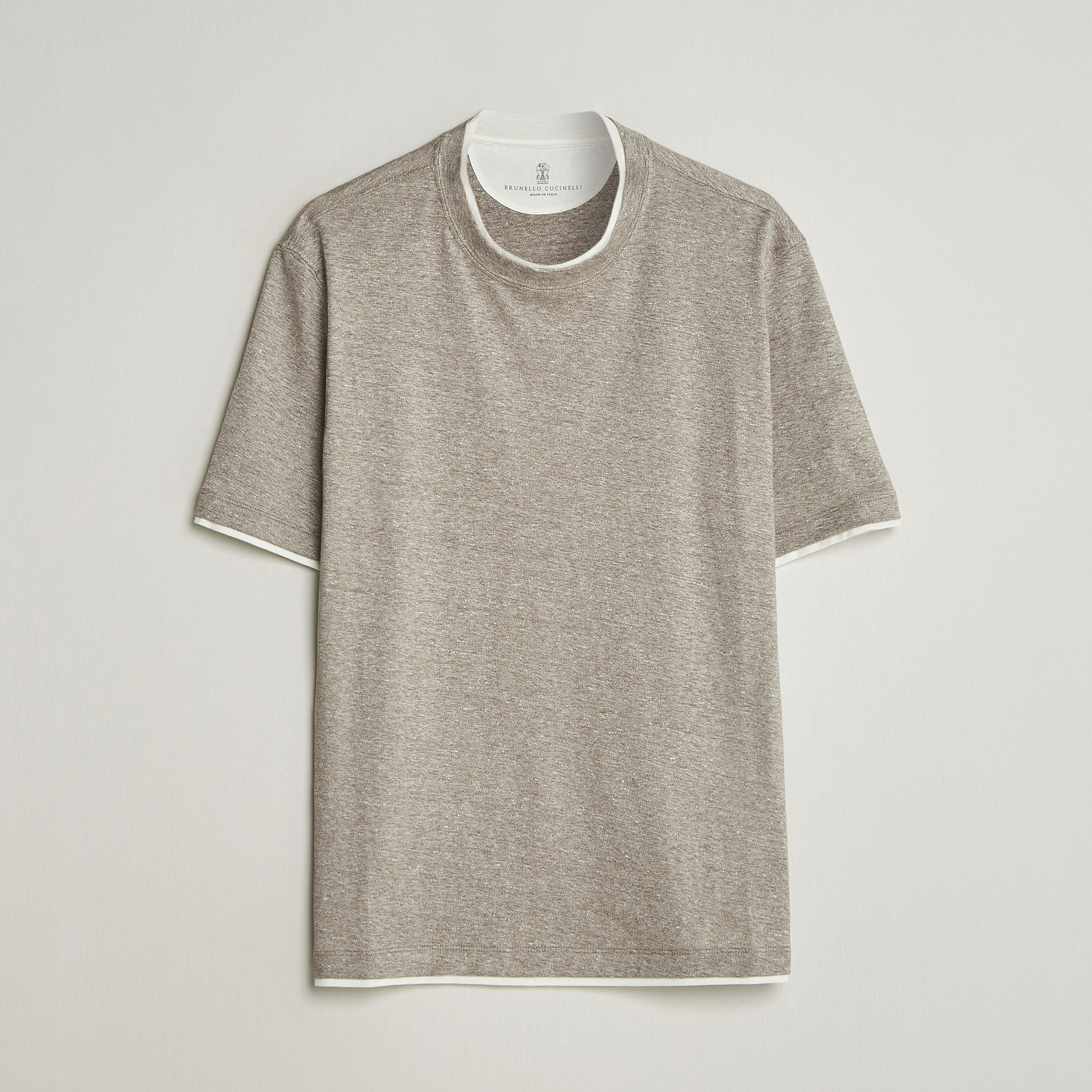 Brunello Cucinelli Double Collar Linen T-Shirt Brown at CareOfCarl.com