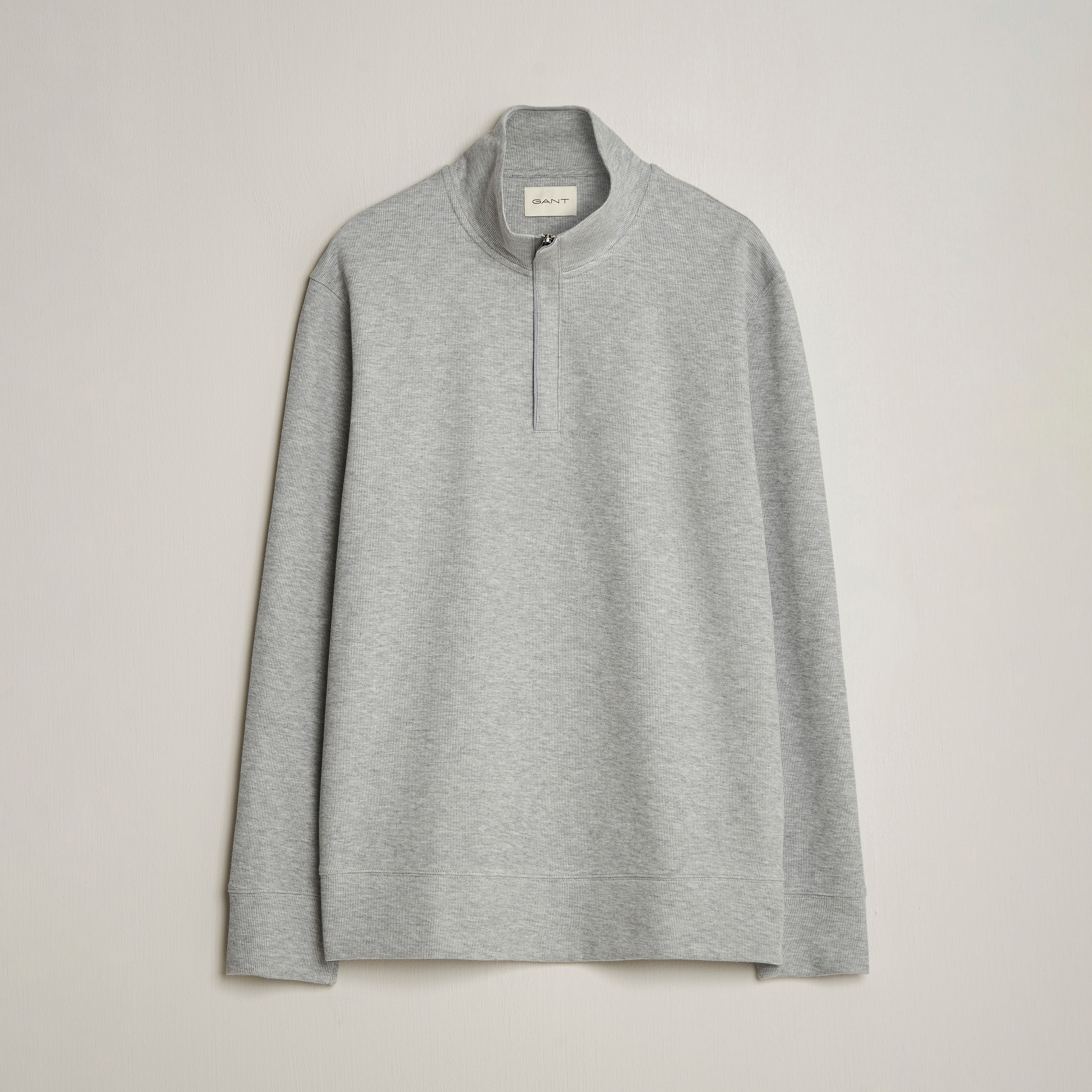 GANT Light Sacker Rib Half Zip Grey Melange at CareOfCarl.com
