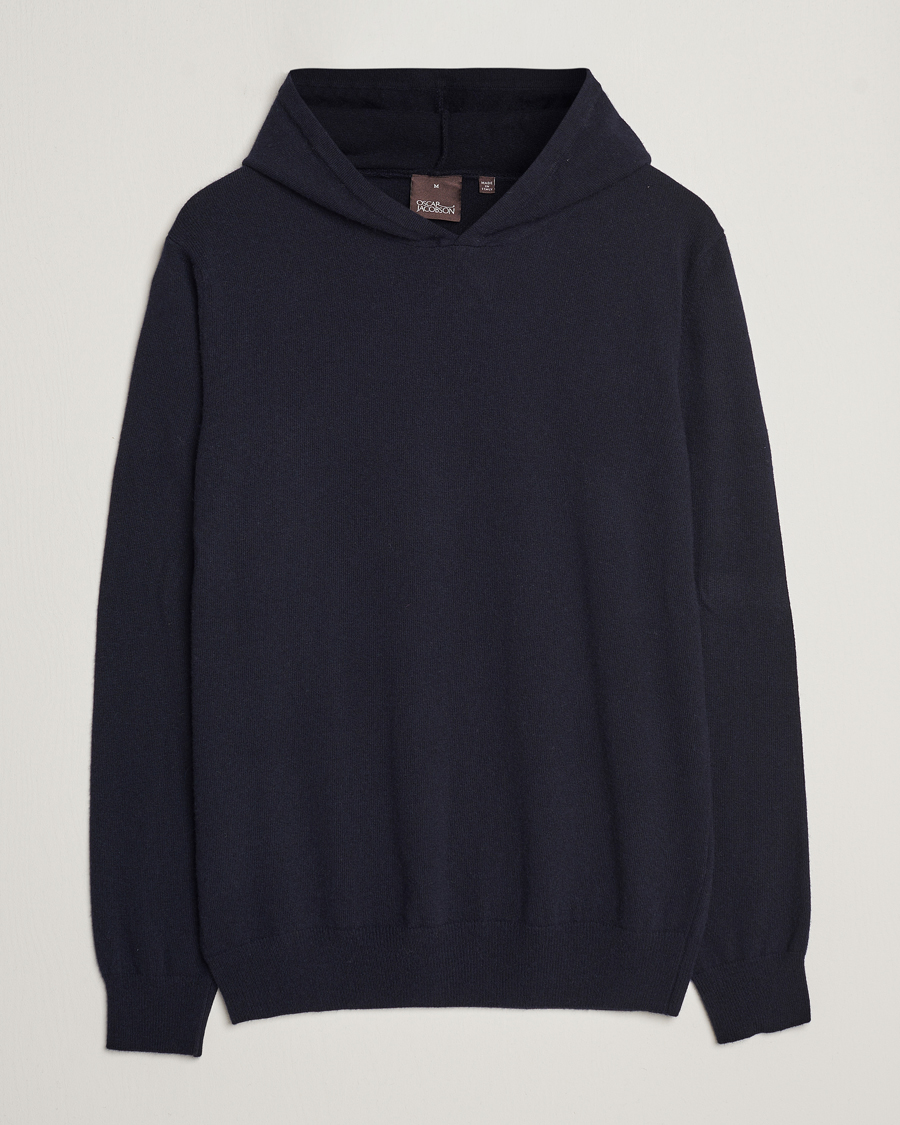 Oscar Jacobson Pascal Wool/Cashmere Hoodie Navy at CareOfCarl.com