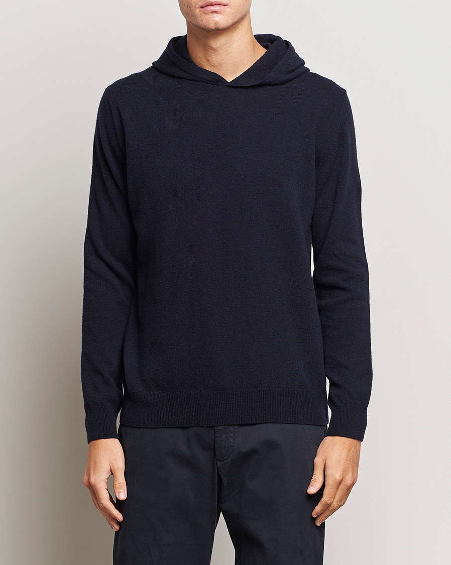 Oscar Jacobson Pascal Wool/Cashmere Hoodie Navy at CareOfCarl.com