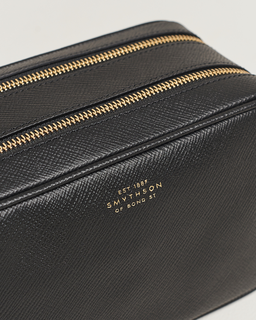 Smythson Panama Double Zip Washbag Black at CareOfCarl.com