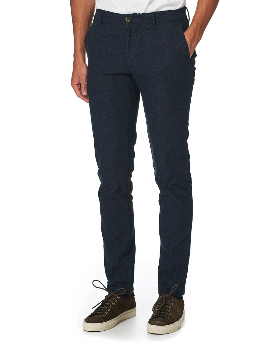Incotex Slim Fit Cotton/Wool Herringbone Slacks Navy at CareOfCarl.com