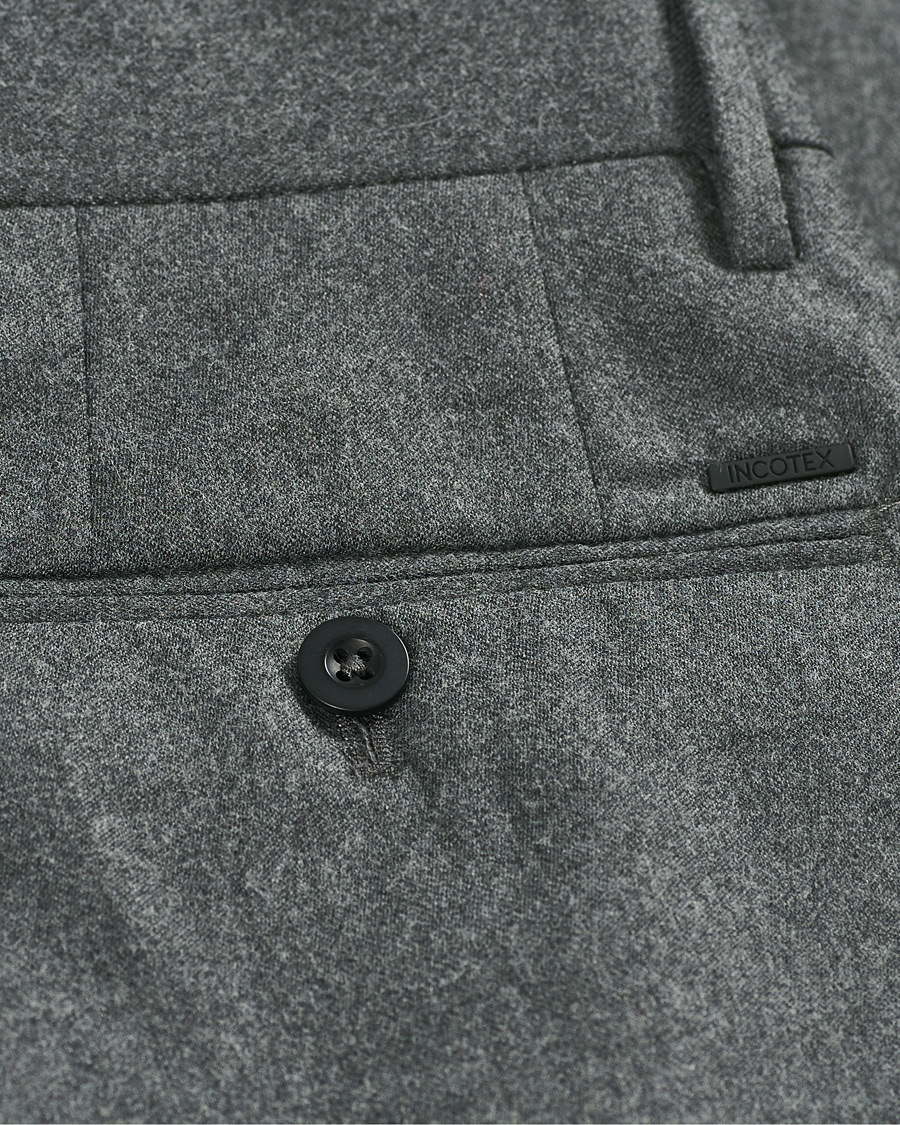 Incotex Slim Fit Washable Flannel Trousers Grey Melange at CareOfCarl.com