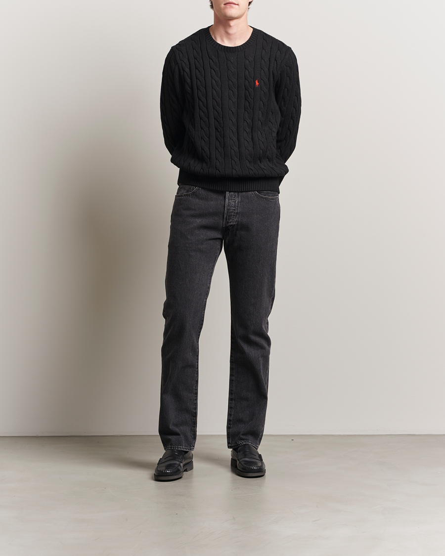Polo Ralph Lauren Cotton Cable Pullover Polo Black at CareOfCarl.com