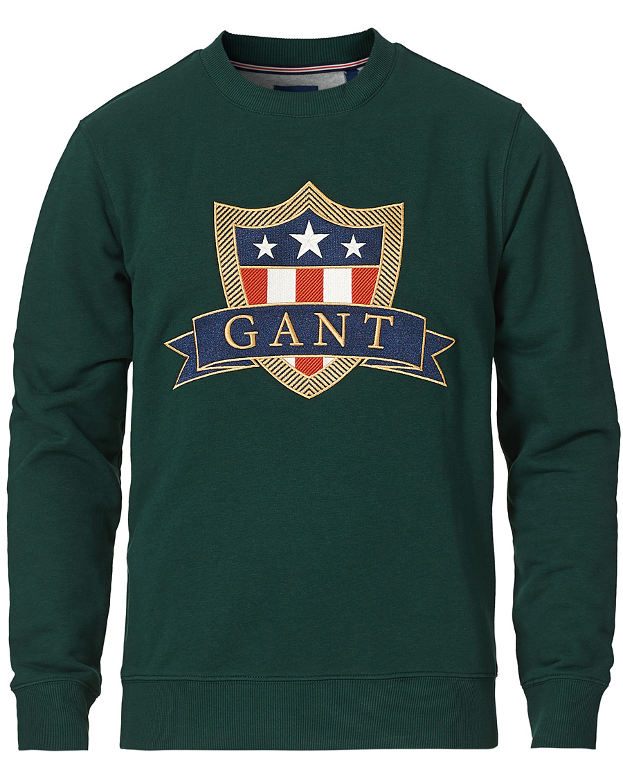 GANT Banner Shield Crew Neck Tartan Green at CareOfCarl.com