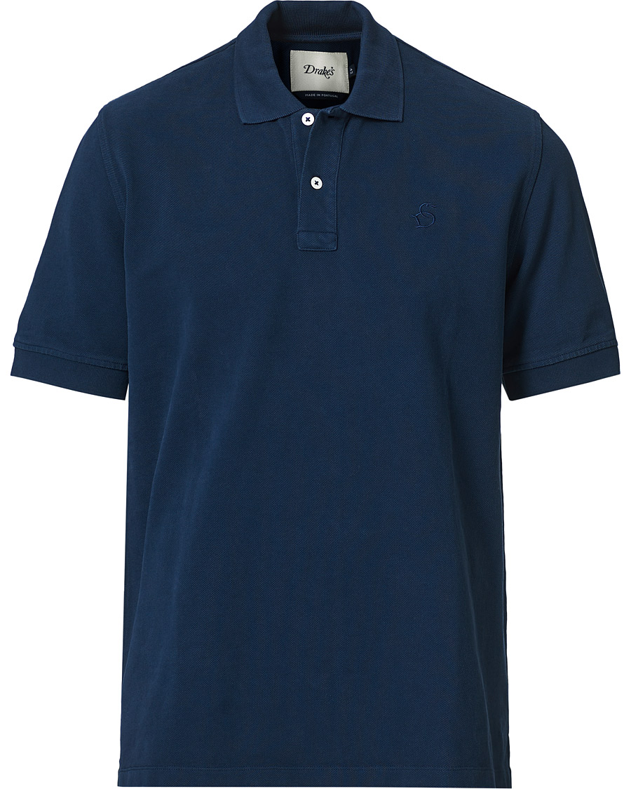 Drake's Short Sleeve Pique Polo Navy at CareOfCarl.com