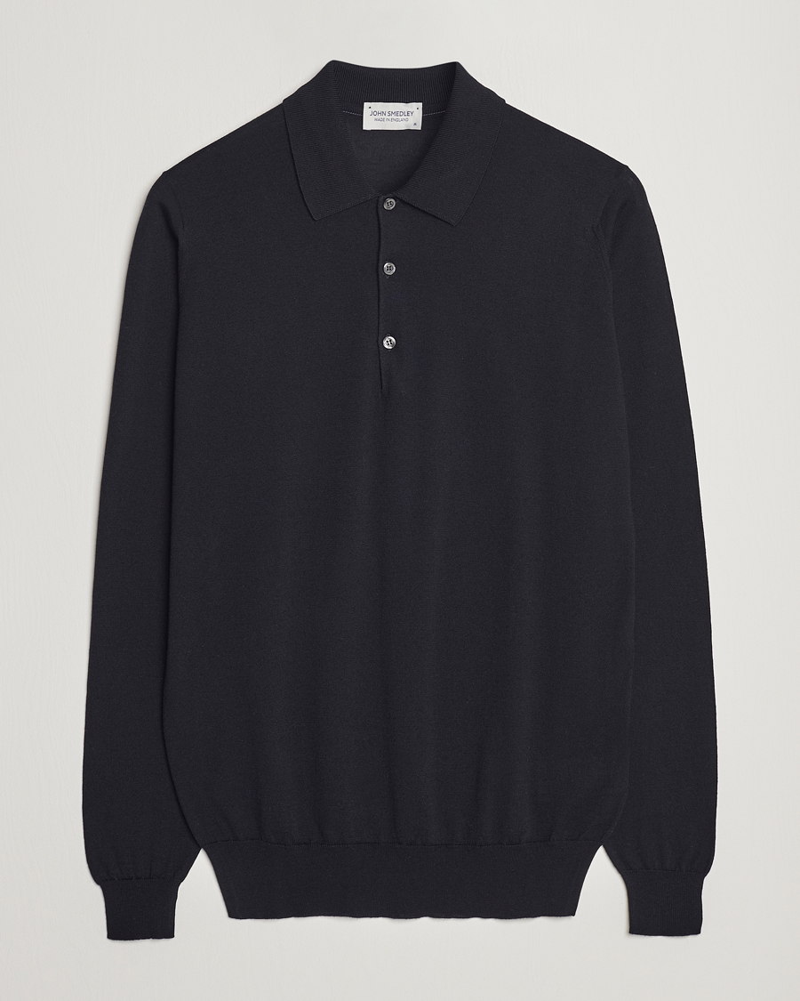 John Smedley Belper Wool/Cotton Polo Pullover Navy at CareOfCarl.com