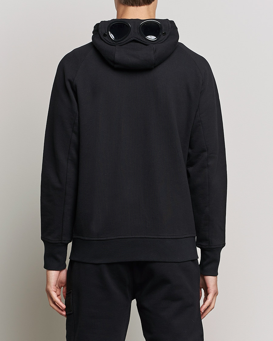 C.P. Company Diagonal Raised Fleece Full Zip Goggle Hoodie Black at CareOfC