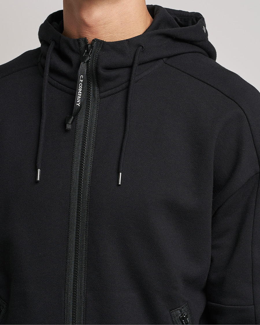 C.P. Company Diagonal Raised Fleece Full Zip Goggle Hoodie Black at CareOfC