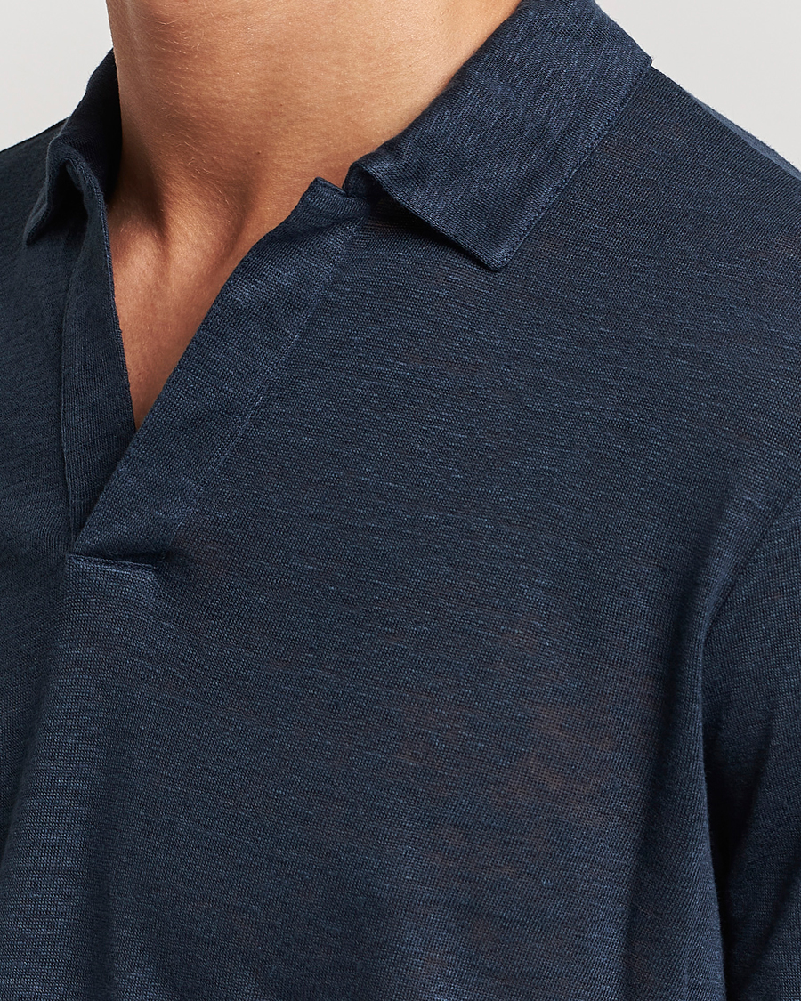 Gran Sasso Washed Linen Long Sleeve Polo Navy at CareOfCarl.com