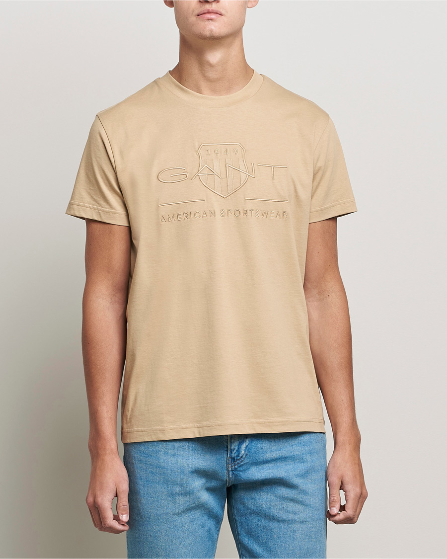 GANT Tonal Archive Shield Crew Neck Tee Hazelwood Beige at CareOfCarl.com