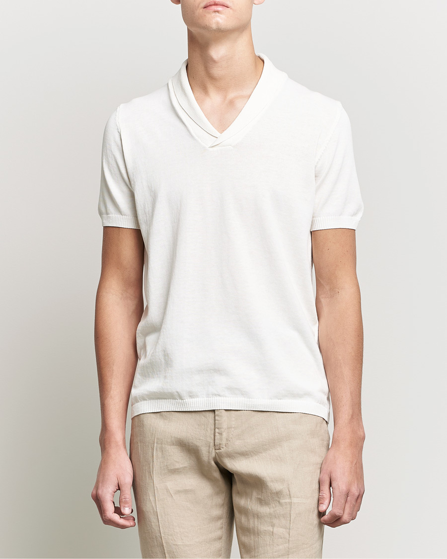 Oscar Jacobson Rollo GD Shawl Collar Cotton Polo White at CareOfCarl.com