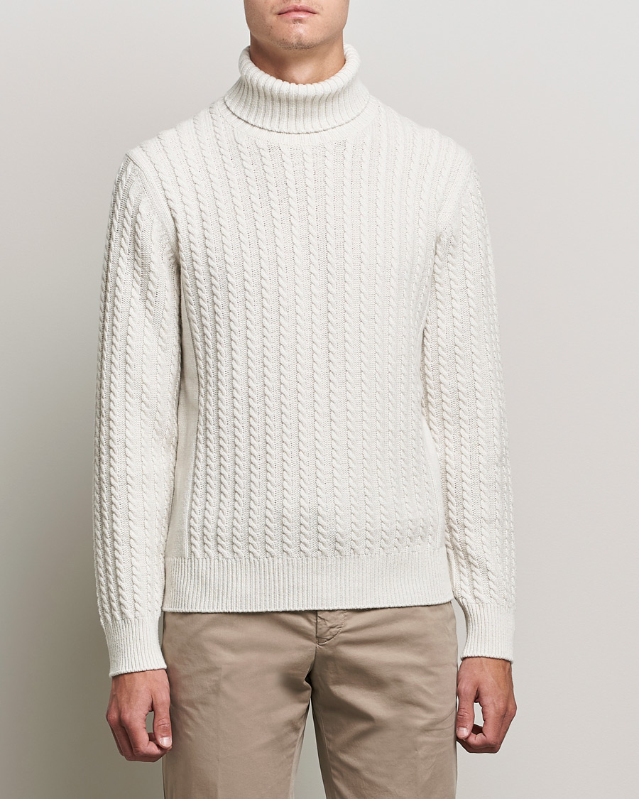 Brioni Cashmere Cable Turtleneck Off White at CareOfCarl.com