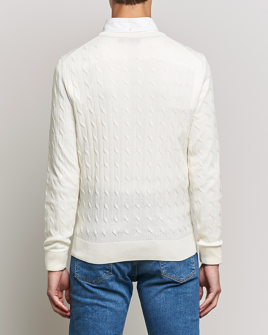 Morris Merino Cable Crew Neck Pullover Off White at CareOfCarl.com