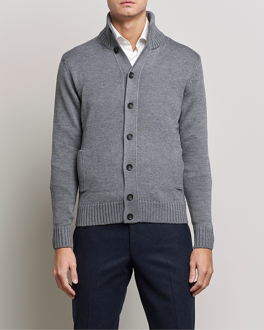 Zanone Virgin Merino Wool Chioto Cardigan Light Grey at CareOfCarl.com