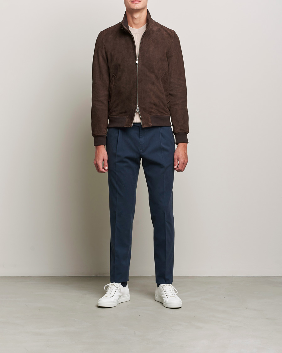 PT01 Slim Fit Pleated Cotton Stretch Chinos Navy at CareOfCarl.com