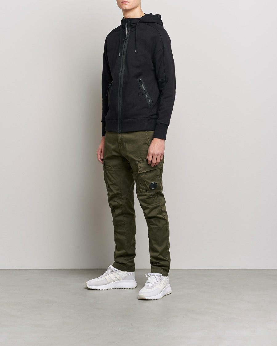 C.P. Company Diagonal Raised Fleece Full Zip Goggle Hoodie Black at CareOfC
