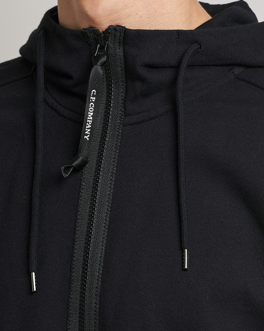 C.P. Company Diagonal Raised Fleece Full Zip Goggle Hoodie Black at CareOfC
