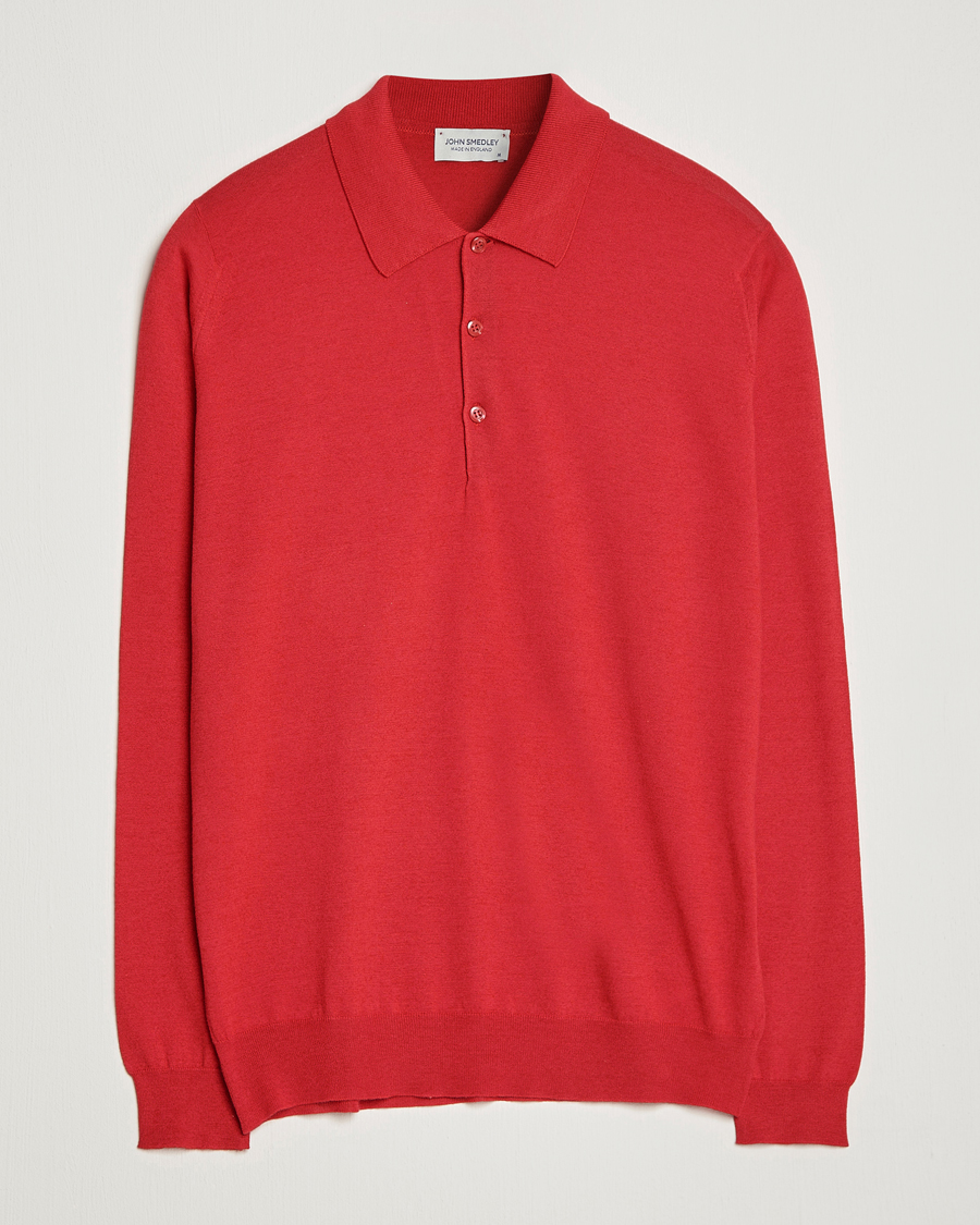 John Smedley Belper Wool/Cotton Polo Pullover Ruby at CareOfCarl.com