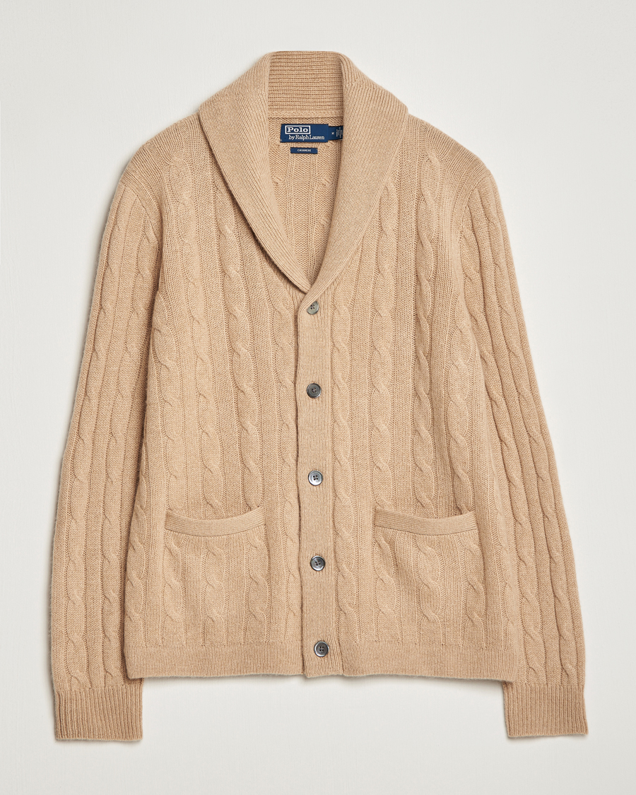 Polo Ralph Lauren Cashmere Cable Shawl Collar Cardigan Camel Melange at Car