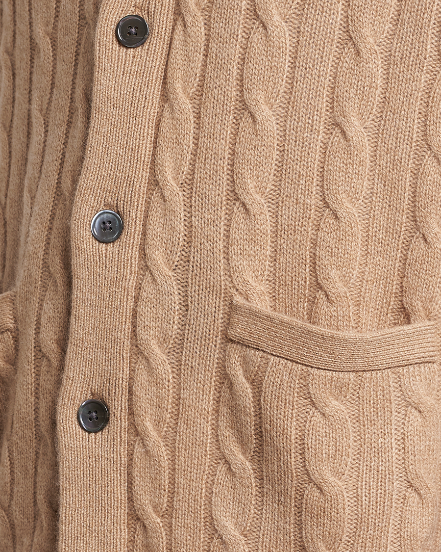 Polo Ralph Lauren Cashmere Cable Shawl Collar Cardigan Camel Melange at Car