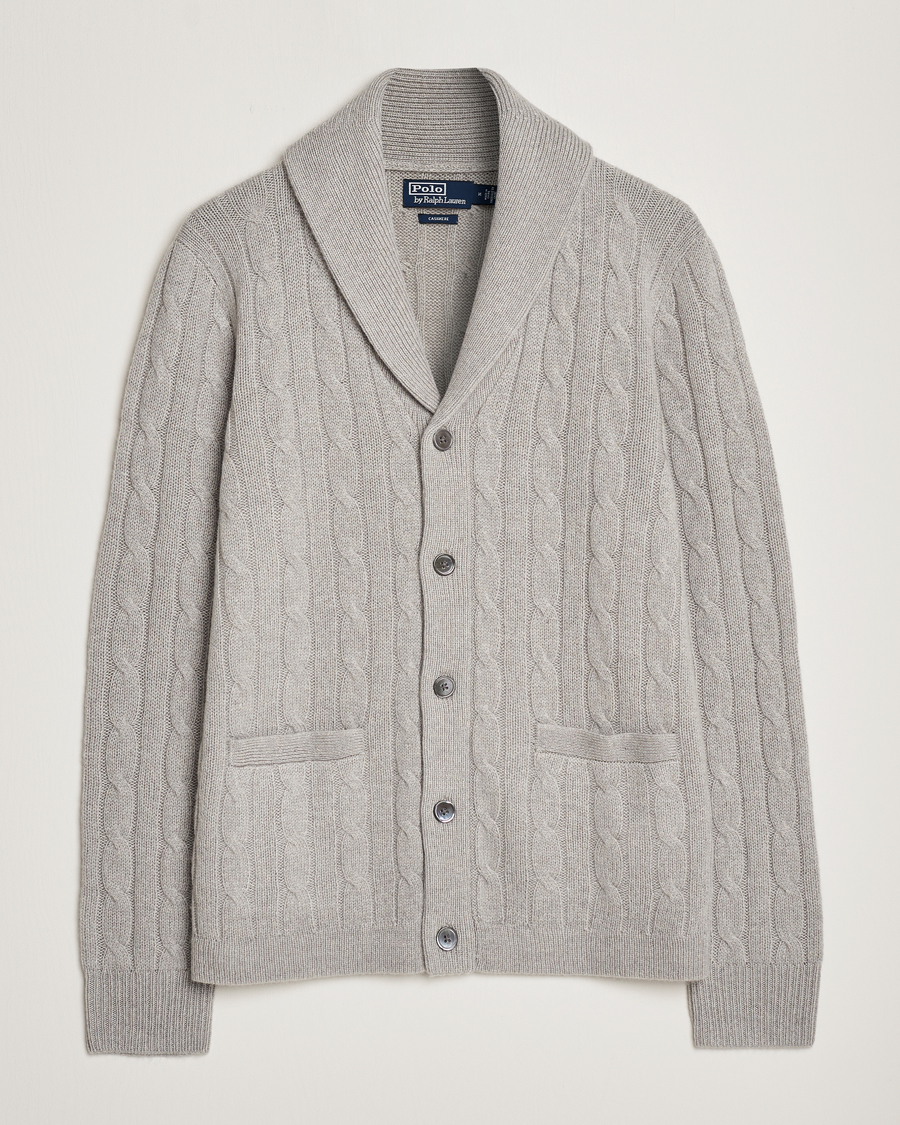 Polo Ralph Lauren Cashmere Cable Shawl Collar Cardigan Grey Heather at Care