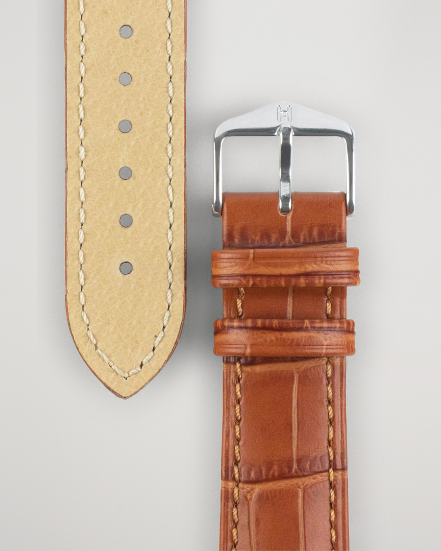 HIRSCH Duke Embossed Leather Watch Strap Honey Brown at CareOfCarl.com