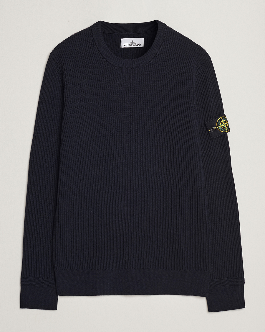 Stone Island Rib Knitted Wool Sweater Navy Blue at CareOfCarl.com