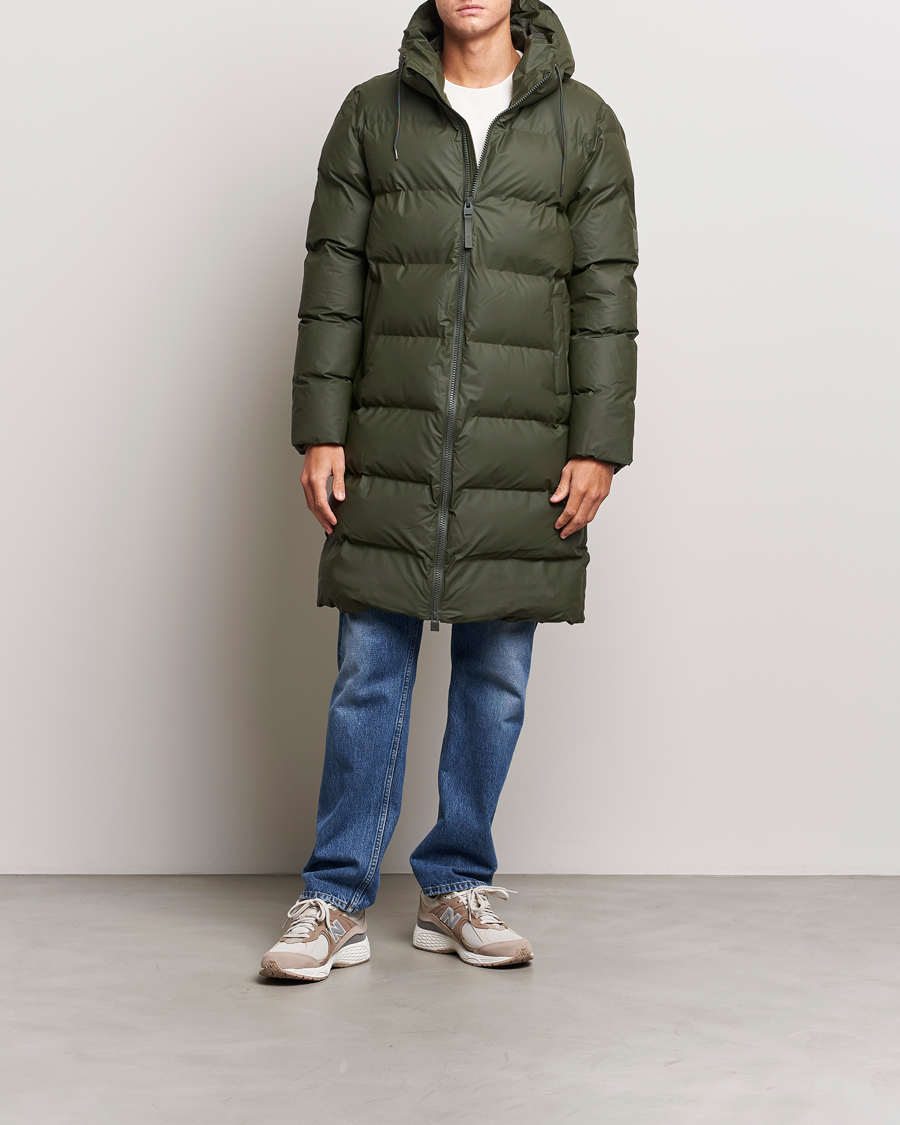 RAINS Alta Long Puffer Jacket Green at CareOfCarl.com