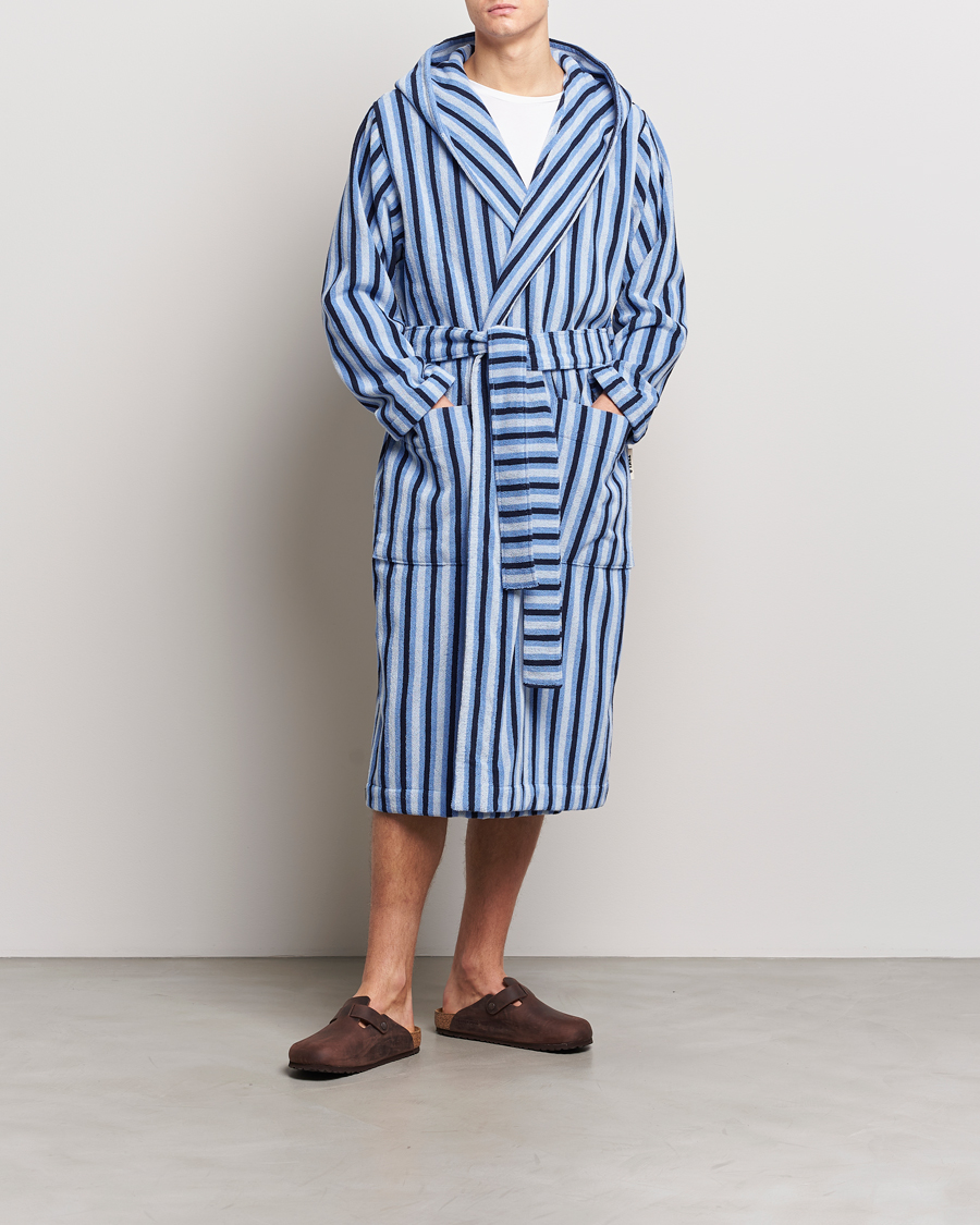 Tekla Organic Terry Hooded Bathrobe Ripple Stripes at CareOfCarl.com