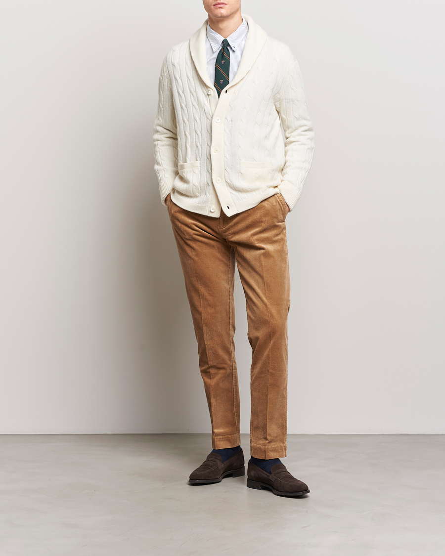 Polo Ralph Lauren Cashmere Cable Shawl Collar Cardigan Cream at CareOfCarl.