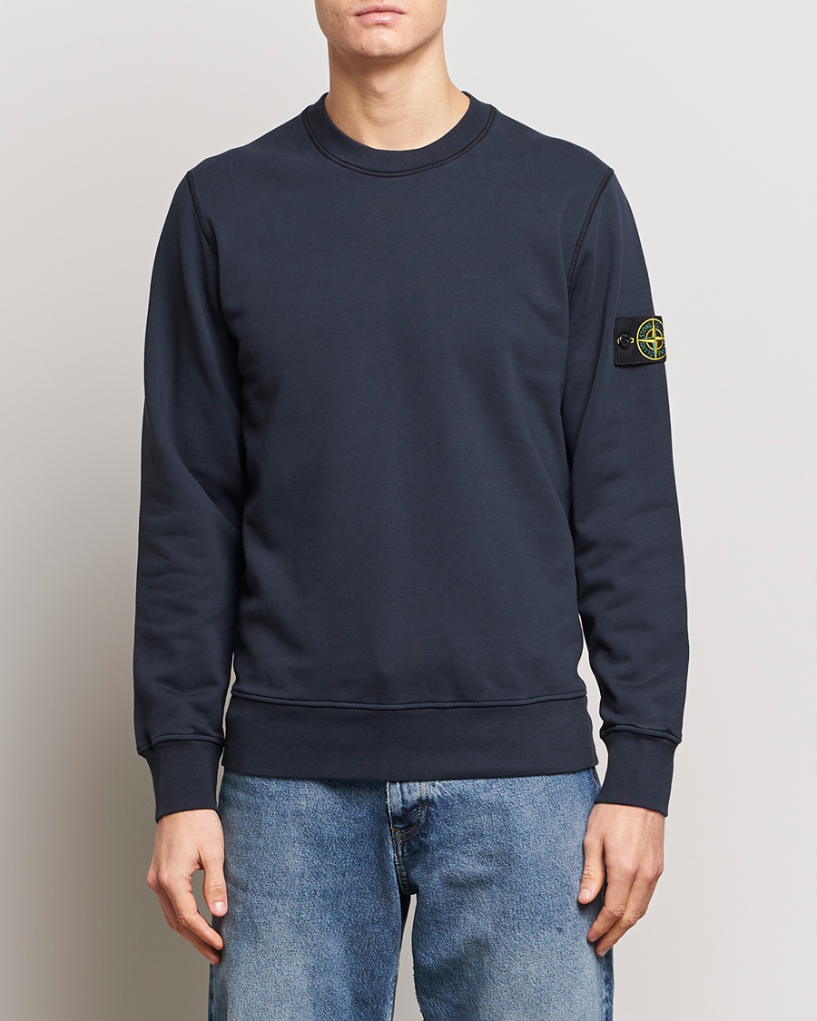 Stone Island Garment Dyed Cotton Sweatshirt Navy Blue at CareOfCarl.com