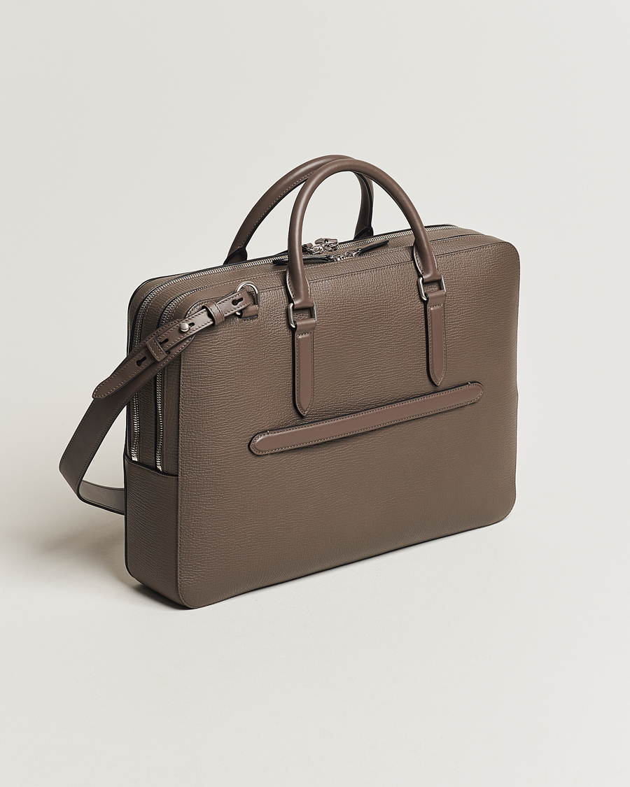Smythson Ludlow Large Briefcase with Zip Front Dark Taupe at CareOfCarl.com