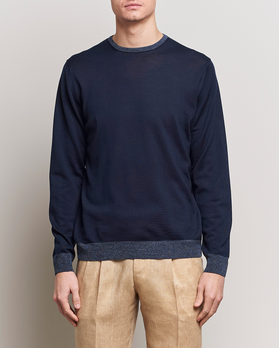 Stenströms Merino Contrast Crew Neck Navy at CareOfCarl.com