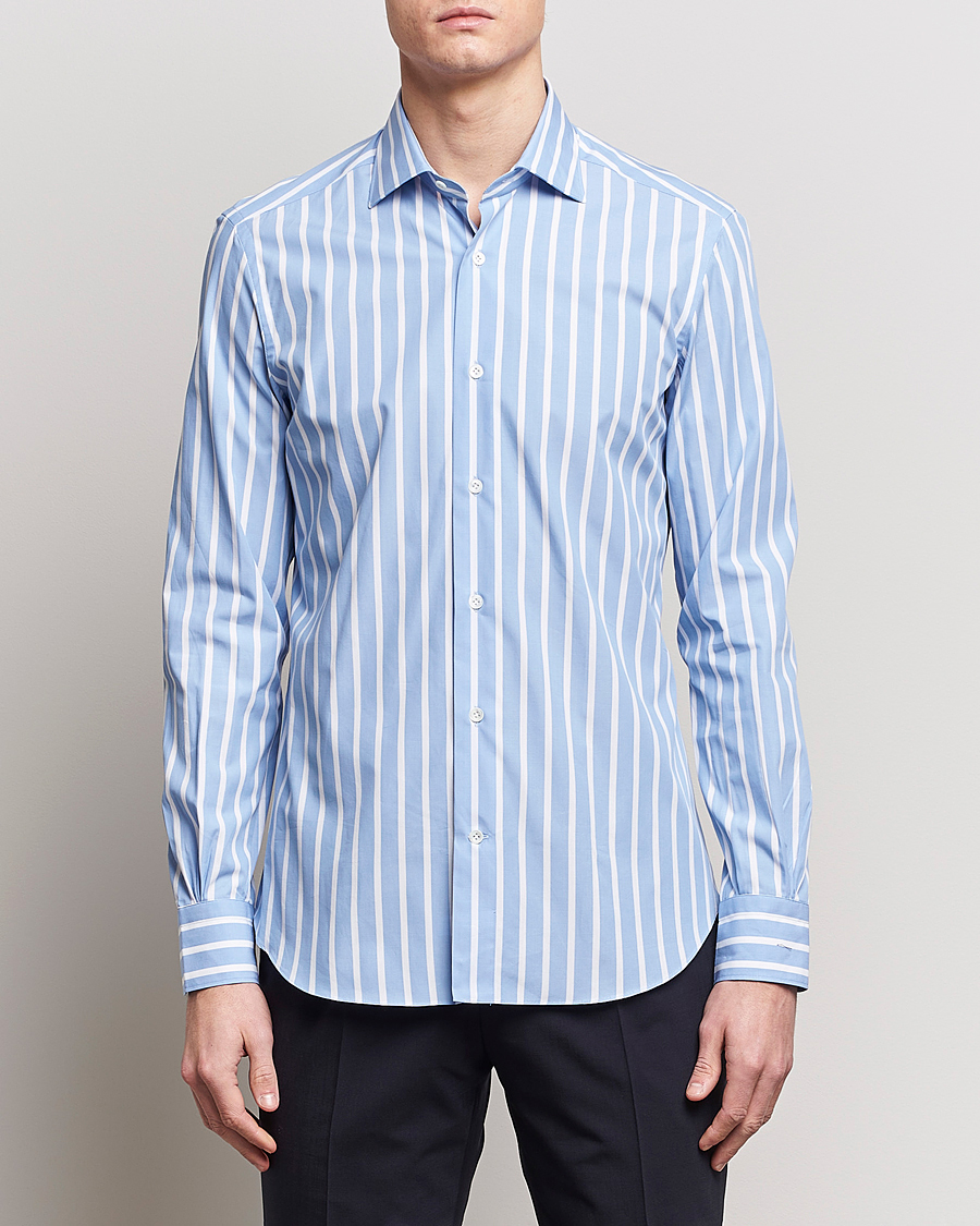 Mazzarelli Soft Linen Cut Away Shirt Navy at CareOfCarl.com
