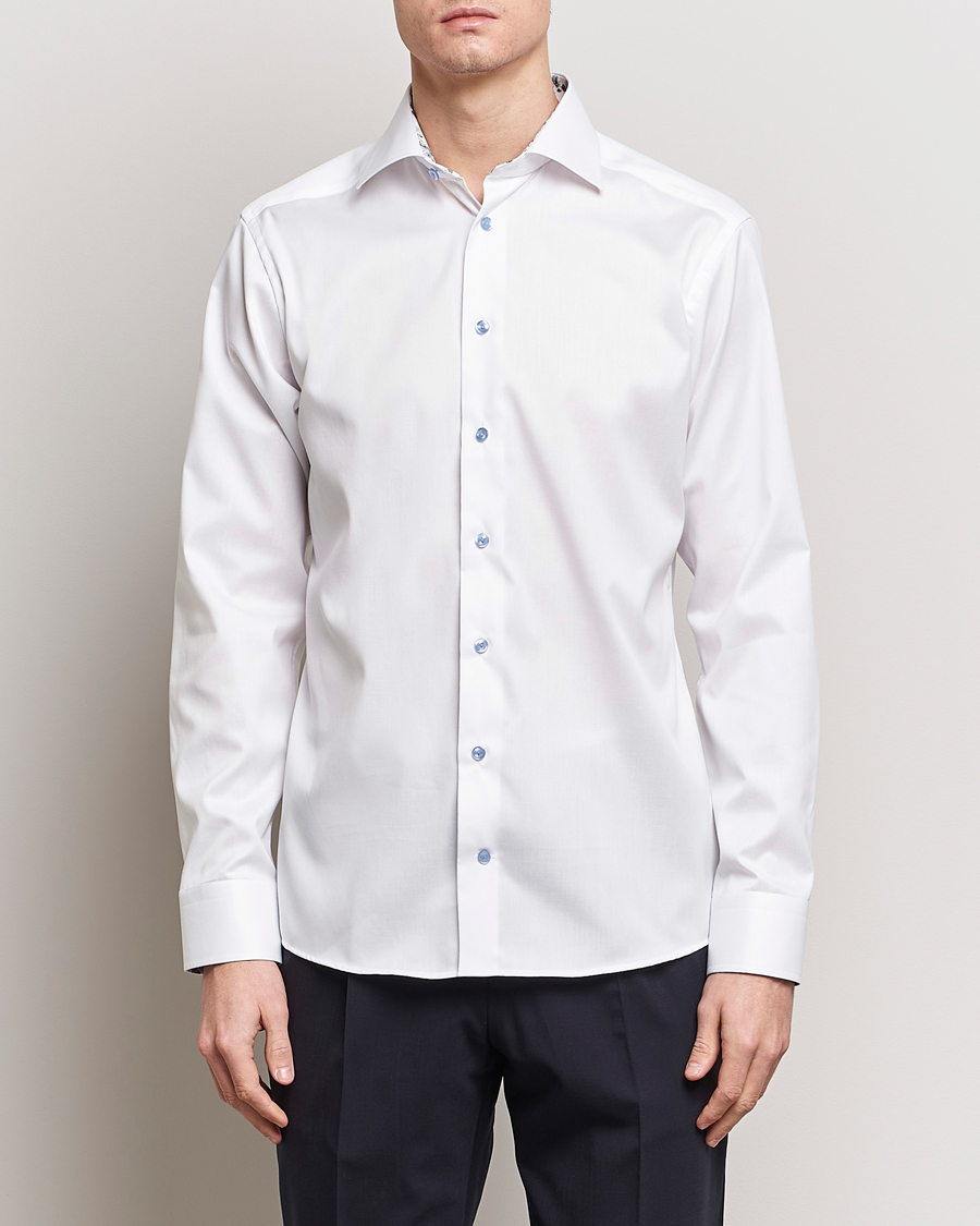 Eton Slim Fit Signature Twill Contrast Shirt White at CareOfCarl.com