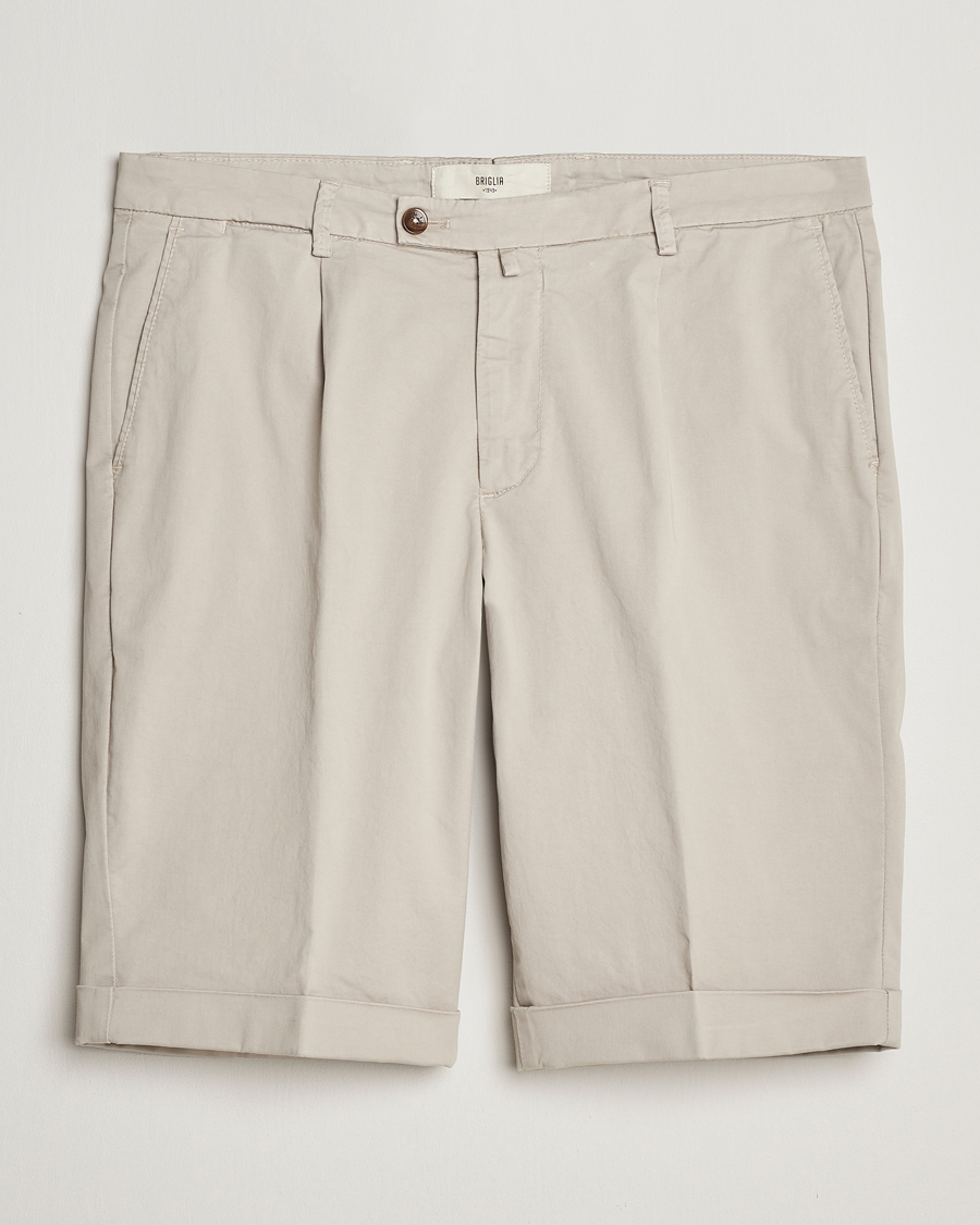 Briglia 1949 Pleated Cotton Shorts Beige at CareOfCarl.com