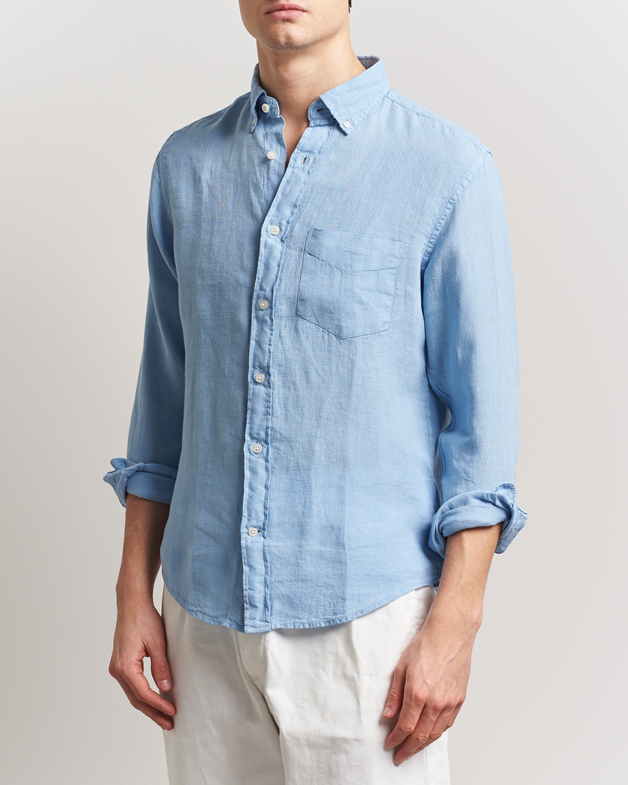 GANT Regular Fit Garment Dyed Linen Shirt Capri Blue at CareOfCarl.com