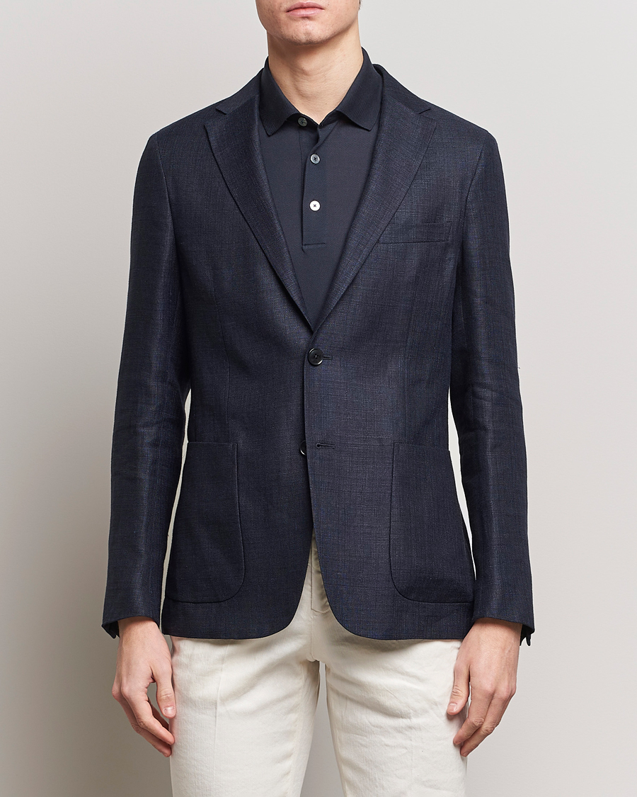 Zegna Unconstructed Linen Blend Blazer Navy at CareOfCarl.com
